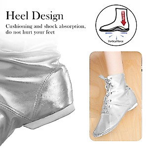 TINRYMX Jazz Shoes PU Leather Lace-up Elastic Slip On Split Sole Jazz Shoe for Women&Men Dance Shoes,GBPU-Silver-Suede Sole,7 US