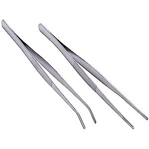 Dzrige 7.1 Inch Stainless Steel Tweezers Feeding Tongs for Aquarium Fishtank Reptile Lizards Gecko Spider - Straight and Curved (2Pcs)
