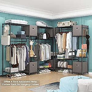 elifine Heavy Duty Clothes Rack, Metal Clothing Rack with Shelves and 2 Fabric Drawers, 6 Tiers Clothing Racks for Hanging Clothes Garment Rack Free Standing Clothes Racks (Black)