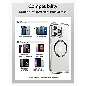 ESR HaloLock Universal MagSafe Ring, Magnetic Wireless Charging Conversion Kit, MagSafe Sticker, Compatible with iPhone 14/14 Plus/14 Pro/14 Pro Max/13/12 Series, Galaxy S22, 2 Pack, Black and Silver