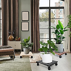 ALLADINBOX Plant Caddy 2 Set 12 inch Wooden Heavy Duty Plant Stand with Lockable Caster Wheels Plant Dolly Indoor/Outdoor Holds Up 150 Lbs Strong and Sturdy Design, Charcoal
