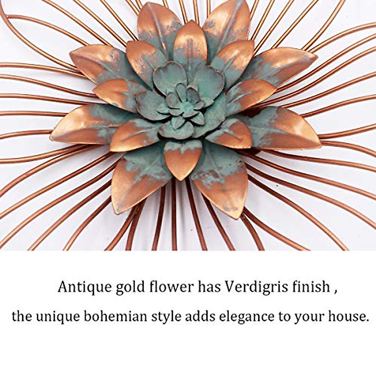 Funerom Metal Floral Wall Decoration Flower Wall Decor(Copper 11.75x1.2x11.75 inches)
