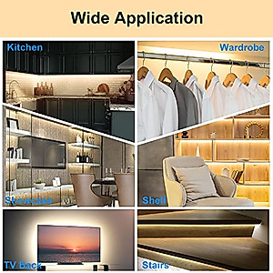 LAFULIT 10 PCS Under Cabinet Lights Kit, Motion Sensor LED Strip Lights with Remote, Dimmable and Timer Warm White Counter Lights for Kitchen Cabinets, Cupboards, Closets, Stairs, Shelf, Desk, and Bed