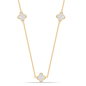 LeCalla 14K Gold-Plated 925 Sterling Silver Mother of Pearl Clover Station Long Necklace for Women