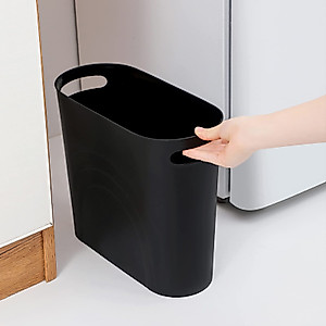 rejomiik Small Trash Can, 3.5 Gallon Slim Garbage Can Plastic Waste Basket with Handles Container Bin for Narrow Spaces Bathroom, Bedroom, Kitchen, Office at Home, Black