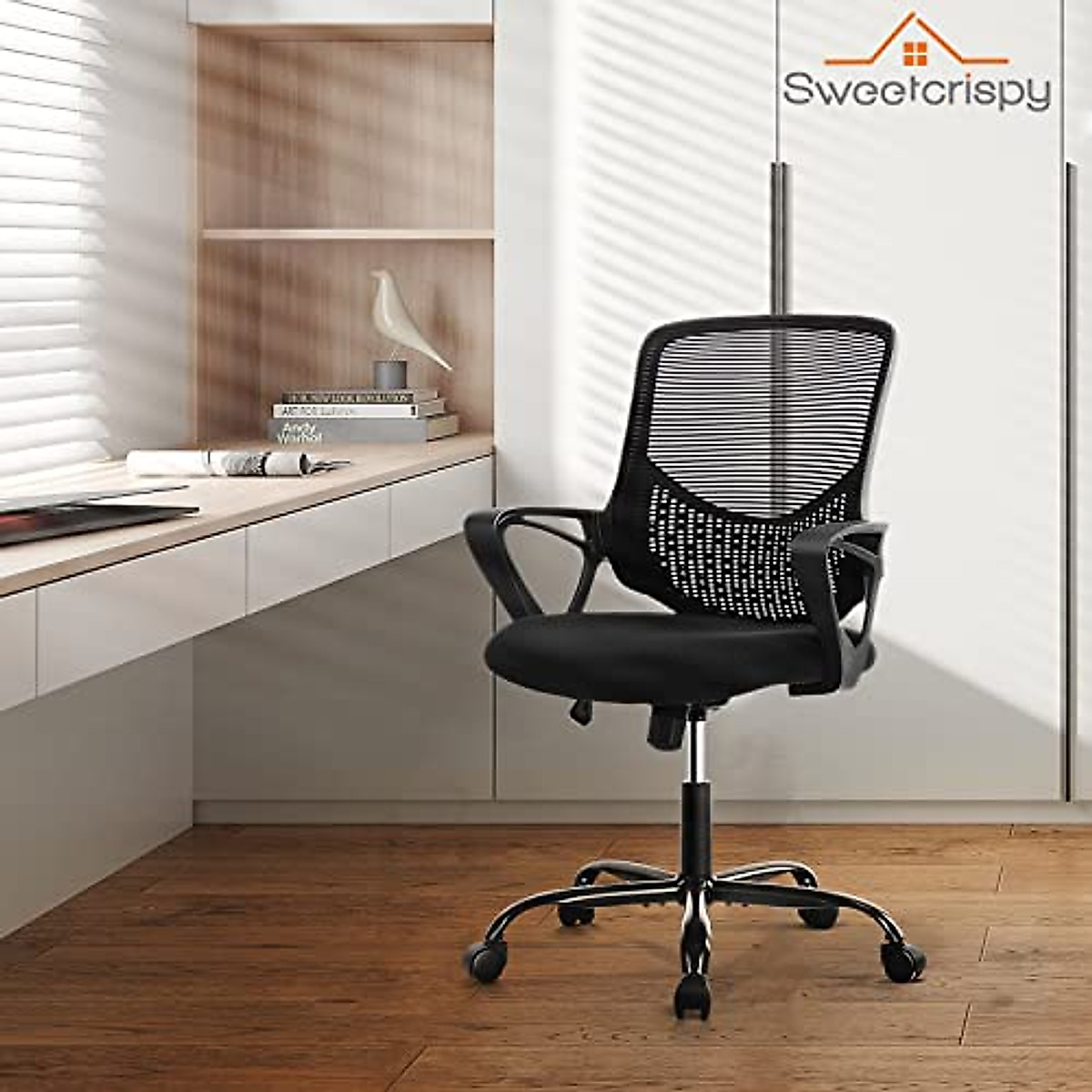 Office Chair, Ergonomic Desk Chair, Home Office Desk Chair, Mid Back Mesh Computer Chair, Swivel Rolling Task Chair with Lumbar Support and Armrests
