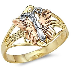 Sonia Jewels Size- 4.5-14k Yellow White n Rose Three Color Gold Butterfly Ring