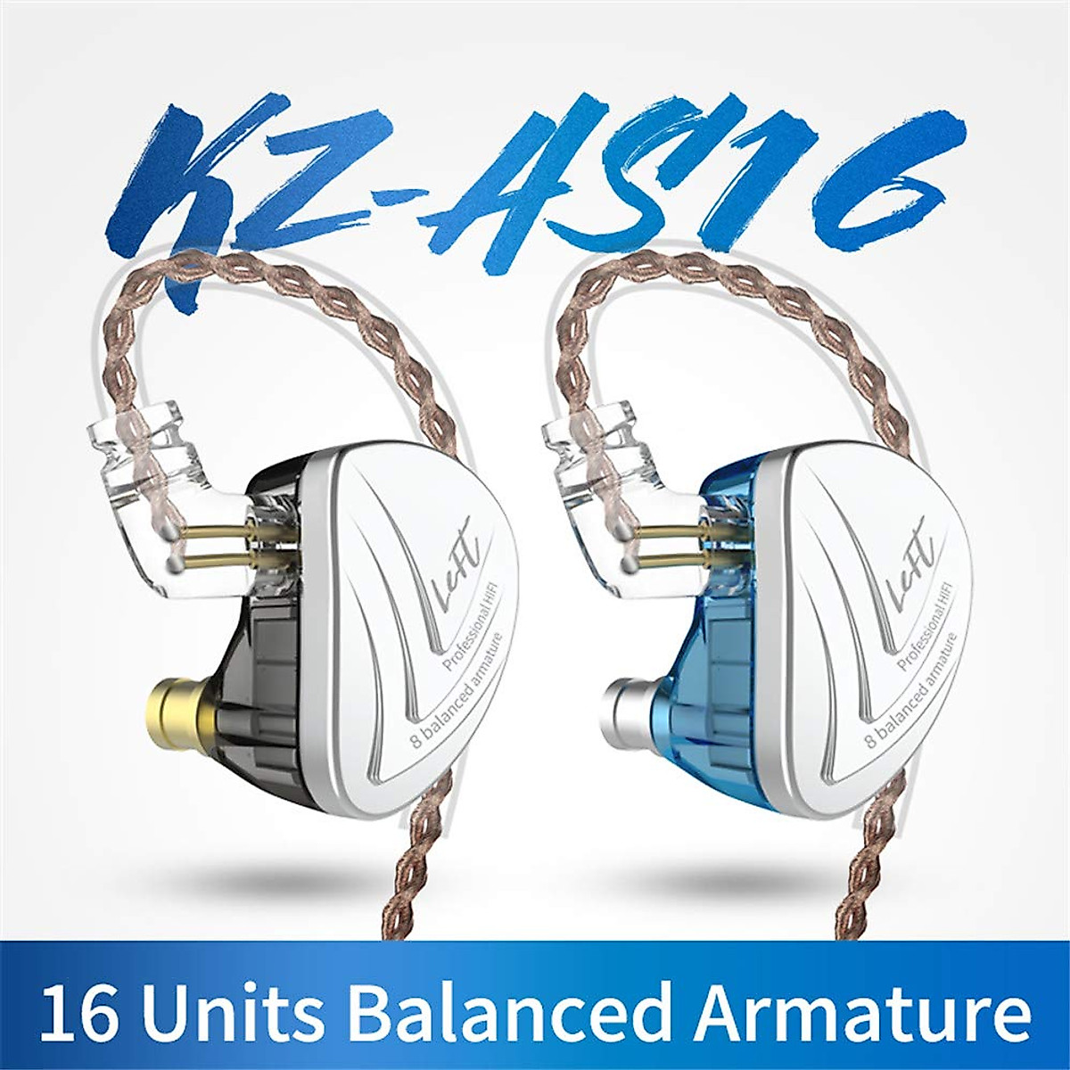 YINYOO KZ AS16 in Ear Monitors IEM Metal in Ear Headphones Earphones HiFi Stereo Sound Wired Earbuds Noise Cancelling with 8BA Balanced Armature Driver 0.75mm 2pins Cable (with mic, Black)