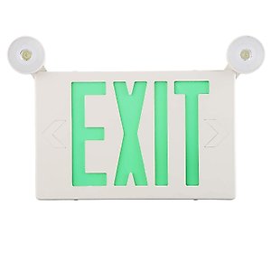 EXITLUX 1 Pack Green Led Exit Sign with Emergency Lighting Battery Backp -Two LED Adjustable Head -120V/277V-UL Listed-Exit Lighting -Dual LED Lamp ABS Fire Resistance for Power Failure.