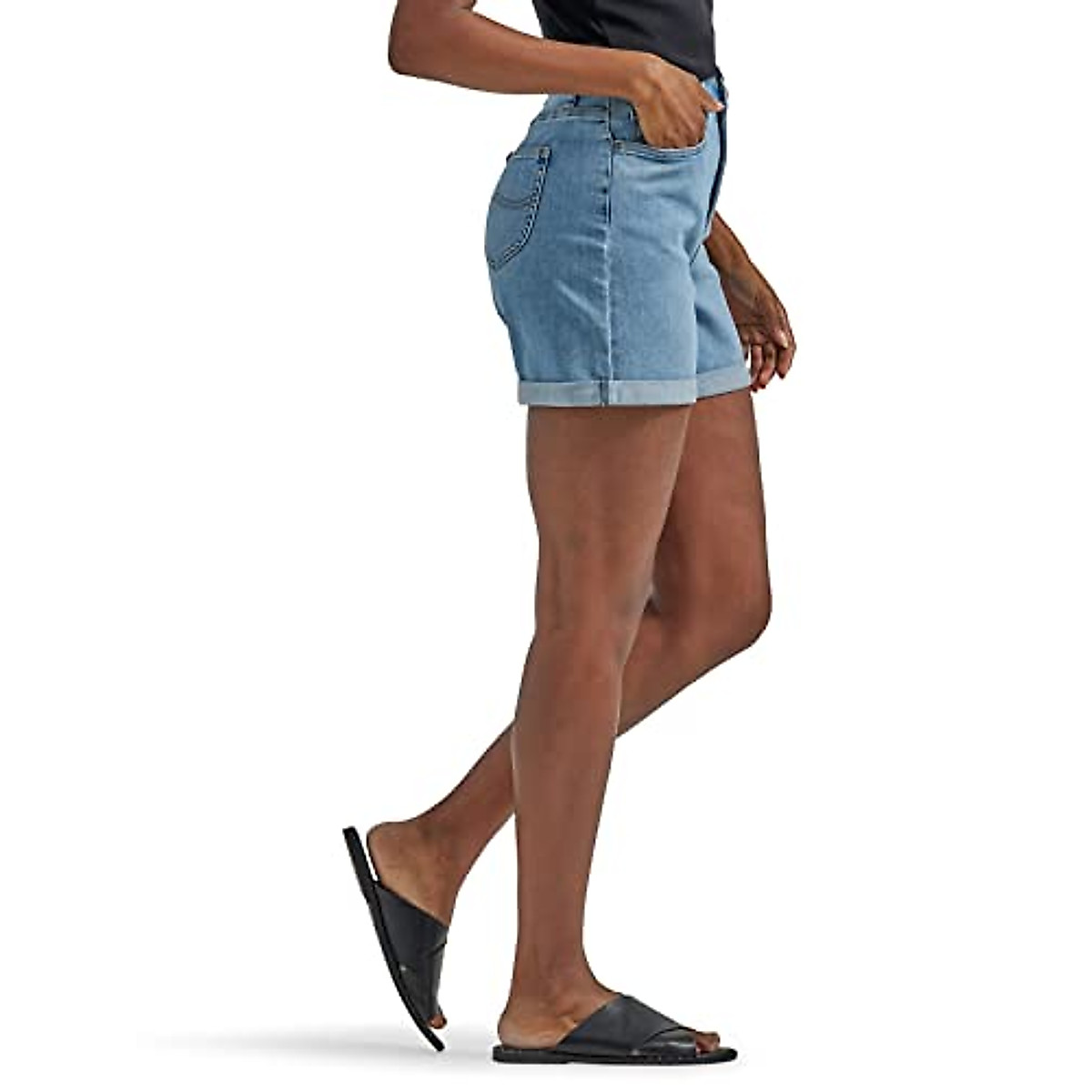 Lee Women's Ultra Lux High Rise Cuffed A-Line Denim Short, Dew Drop