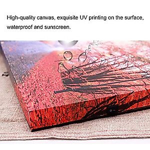 BetyHom Red Maple Sunrise Scenery by the Lake Canvas Wall Art with Lighted Candles LED (15.8x11.8 in)