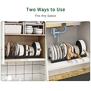 BesChase Pots and Pans Organizer, Expandable Pot Rack with 12 Adjustable Dividers, Pot Pan Lid Organizer Holder for Cabinet Countertop Cupboard Kitchen Storage