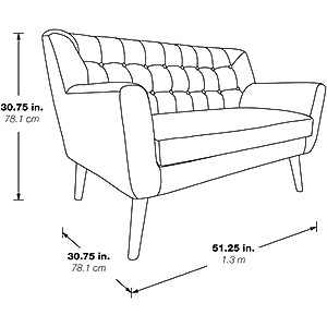 AVENUE•SIX OSP Home Furnishings Mill Lane Mid-Century Modern Loveseat with Button Tufted Design and Spring Cushion Support, Navy Blue Fabric