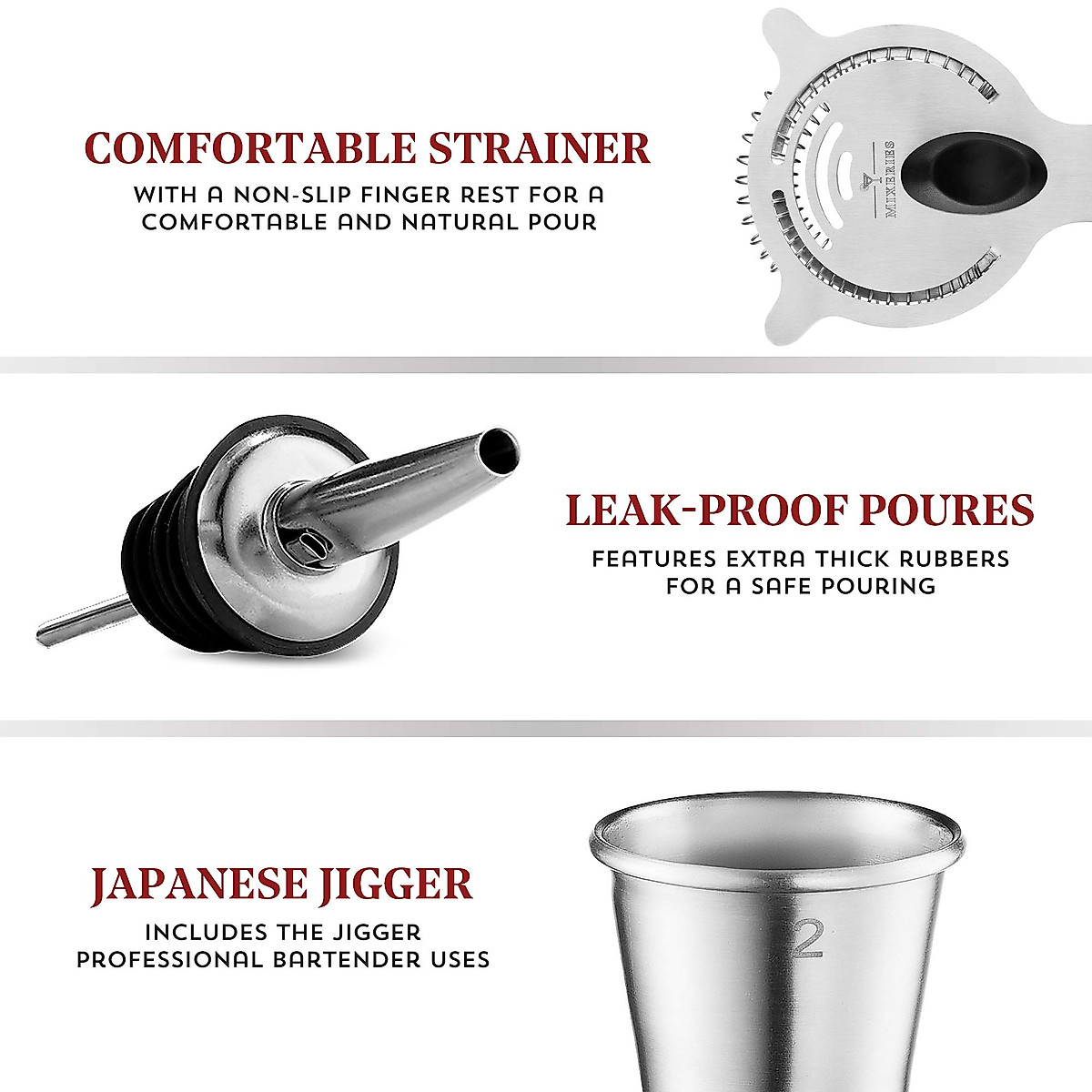 Boston Shaker Set Bartender Kit - 13 Piece Bar Set Cocktail Shaker Set - Drink Mixer for Home Bar with All Bar Accessories - Bar Tools: Cocktail Shaker, Jigger, Cocktail Strainer, Bar Spoon, Pourers.