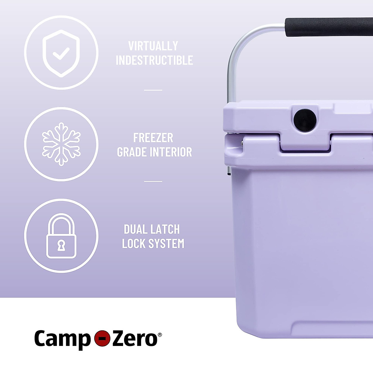 CAMP-ZERO 12L-12.6 Quart Portable Hard Cooler Ice Chest, Perfect for Drinks, Lunch, Beach, Picnics, Boating, Camping and Travel with 2 Molded-in Cup Holders and Folding Aluminum Handle