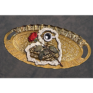 Turkish Tea Coffee Beverage Dinning Serving Tray Ellipse with Handled Ottoman Motif Decorative Middle Table Drink Serving Bathroom Oval Suitable for Gift Tray (14.1x8.2x1 INC) 35.8x20.5x2cm Gold