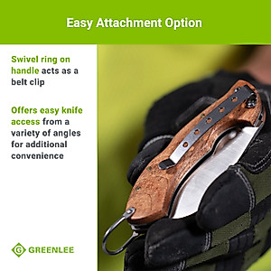 Greenlee 0652-28 Hawkbill Folding Pocket Knife with Wood Handle, Silver/Brown