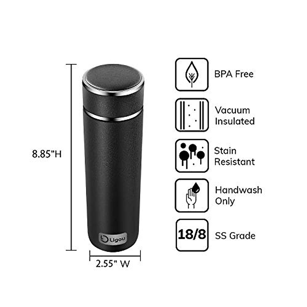 Insulation Stainless Steel Mug, business, travel, sport's choose (Black) 16 oz