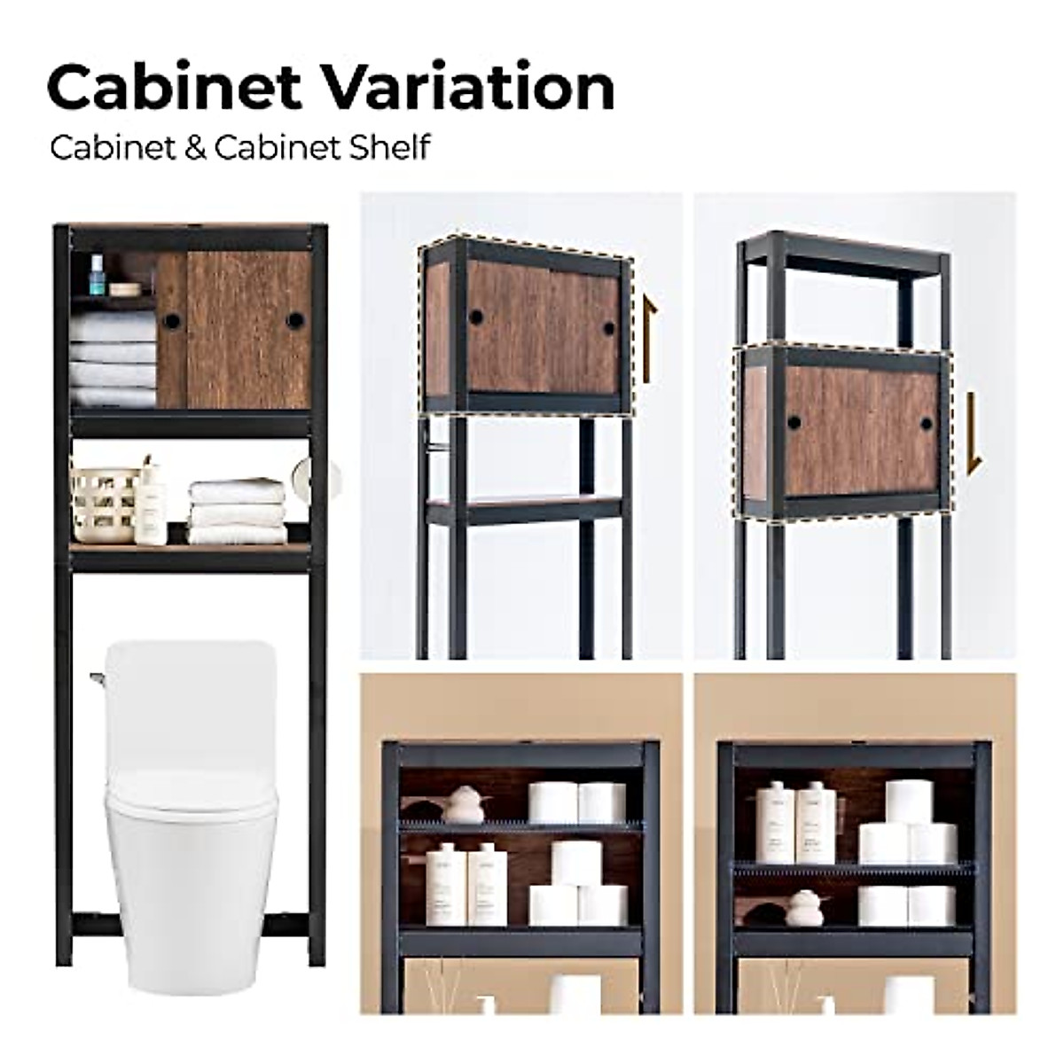 HOMEDANT House Over The Toilet Cabinet Shelf with Laminated Board, Adjustable Bathroom Storage Organizer Rack with Sliding Door, Medicine Cabinet Shelving, Shelves for Laundry Restroom Kitchen Garage