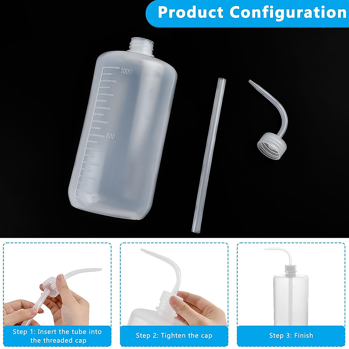 Lainballow 6 Pcs 1000 ml/34 oz Plastic Wash Bottles, Squeeze Tattoo Wash Bottles, Safety Lab Squeeze Bottle,Squirt Bottle with Narrow Mouth for Chemistry Industry Lab Gardening Tattoo Washing Watering