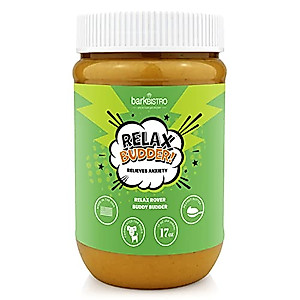 Bark Bistro Company Relaxed Rover Buddy BUDDER (Stress + Anxiety), 100% Natural Dog Peanut Butter, Healthy Peanut Butter, Peanut Butter Dog Treats, Dog Supplement, Made in USA (17oz Jar)