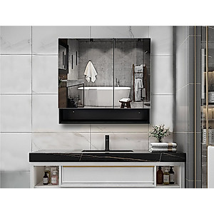 HESONTH Farmhouse Black Metal Framed Surface Mounted Bathroom Medicine Cabinet with Mirror Rectangle Vanity Mirros Cabinet for Wall with Double Doors