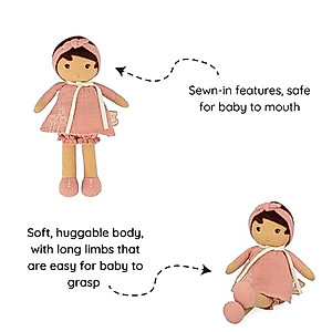 Kaloo Tendresse - My First Fabric Doll Amadine 10” Tall - Brown Hair and Pink Linen Dress - Washable - Ages 0+ - K200004