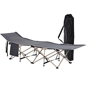 Outsunny Folding Camping Cot for Adults with Carry Bag, Side Pocket, Outdoor Portable Sleeping Bed for Travel, Camp, Vacation, 330 lbs. Capacity, Gray