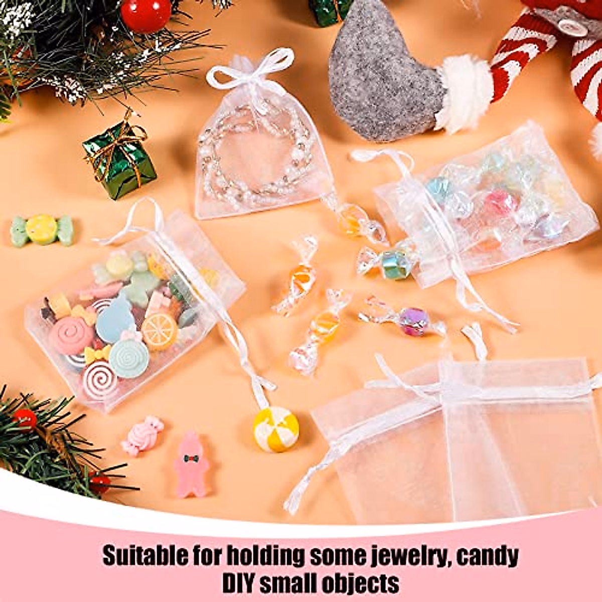 KongJies Organza Bags, 50 Pack Sheer Organza Bags 4x6, Jewelry Bags Drawstring, Mesh Gift Bags for Jewelry, Soaps, Party Favor Gifts