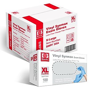 Basic Synmax Vinyl Exam Gloves - Latex-Free & Powder-Free - Medical Glove X-Large, BMPF-3004(Case of 1,000)