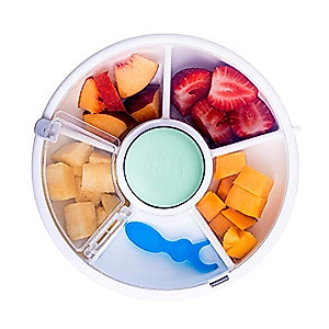 GoBe 2 Pack Kids Snack Spinner - Teal/Coral - Reusable Snack Container with 5 Compartment Dispenser and Lid - Leakproof, Spill-Proof - for Toddlers, Babies, Home, Travel