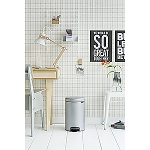 Brabantia New Icon Step Trash Can (3.2 Gal/Metallic Gray) Soft Closing Kitchen Garbage/Recycling Can with Removable Bucket