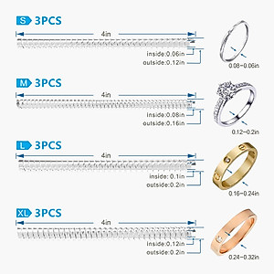 AdnesUSA Invisible Ring Size Adjuster - 12 Pack, 4 Sizes - for Loose Rings,Clear Invisible Ring Resizer Fit Any Ring Guard,Transparent Jewelry Sizer Spiral Silicone Tightener