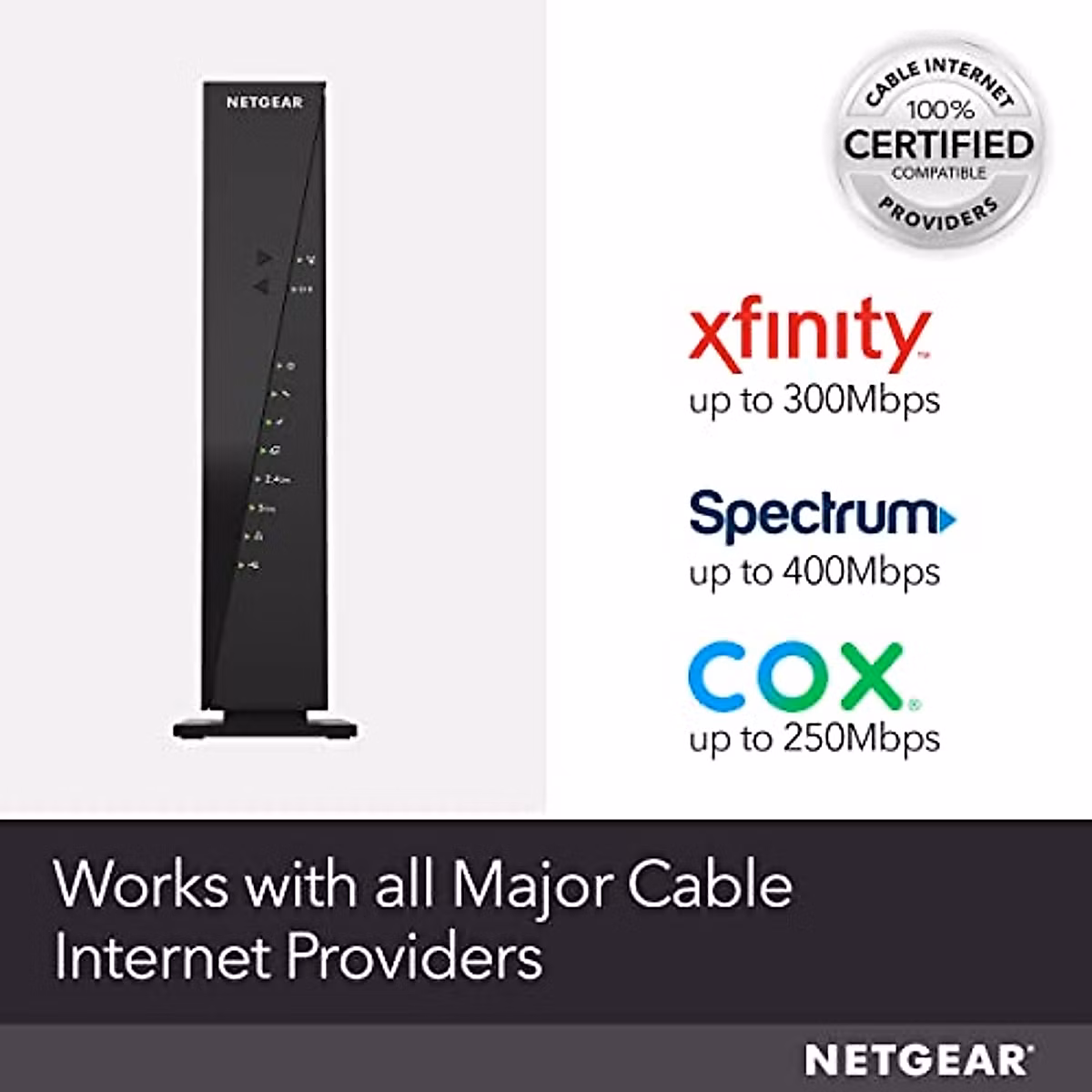 NETGEAR Cable Modem WiFi Router Combo C6300 | Compatible with Providers Xfinity by Comcast, Spectrum, Cox | Plans Up to 400Mbps | AC1750 WiFi Speed | DOCSIS 3.0.