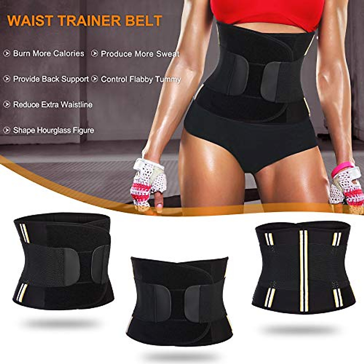 Nebility Women Waist Trainer Belt Tummy Control Waist Cincher Trimmer Sauna Sweat Workout Girdle Waist Slimmer Belly Band (S, Black-white)