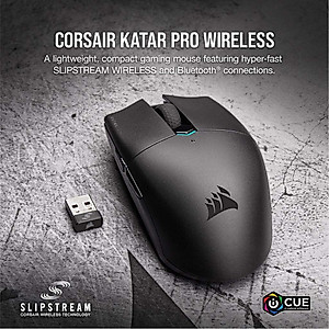 Corsair Katar Pro Wireless, Lightweight FPS/MOBA Gaming Mouse with Slipstream Technology, Compact Symmetric Shape, 10,000 DPI - Black (Renewed)