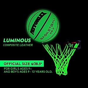 PATTONLEX Glow in The Dark Basketball Size 6 Womens Girls Composite Leather Basketball 28.5 for Indoor Outdoor Night Basketball Light Up Green