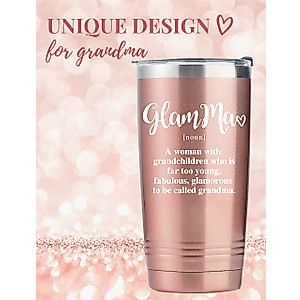 Onebttl Grandma Gifts, Insulated Stainless Steel Wine Tumbler with Lid, For Nana, Mimi, Gigi, Granny, Grammy, Nanny, Birthday/Mother’s Day gifts, Rose Gold, (20 oz) Glamma
