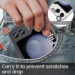 Vizvera for Samsung Galaxy Z Flip 5 Camera Lens Protector, Metal Ring 9H-Tempered Glass Camera Cover HD Clearly Anti-Scratch Individual Ring with Installation Tray-Black