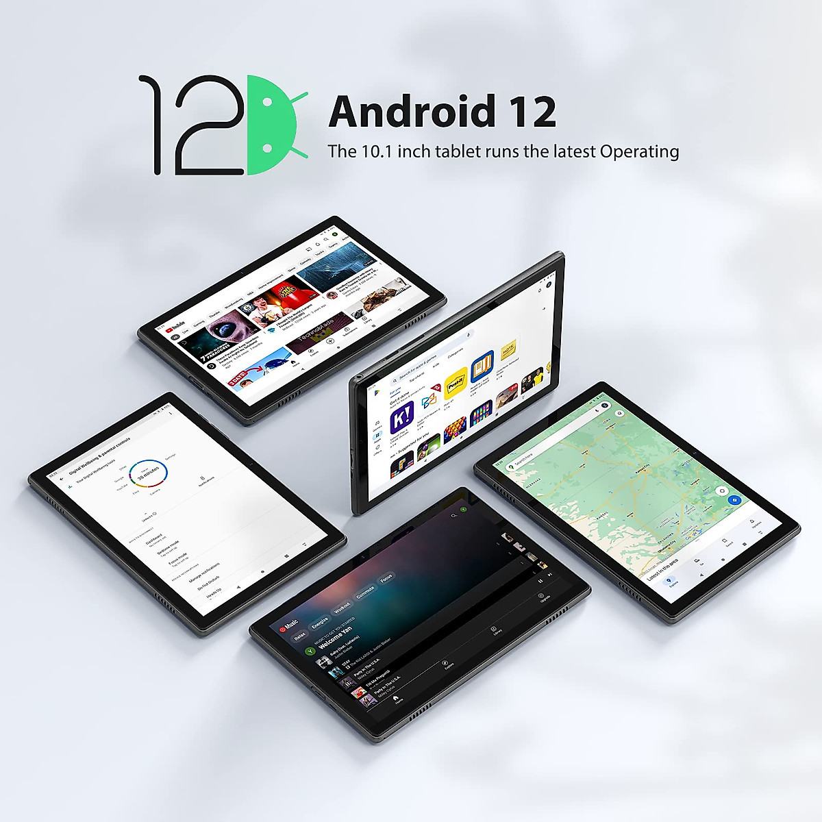YOTOPT Android 12 Tablet, 10 inch Tablets 4GB RAM, 64GB ROM 1TB Expand, 8000mAh Battery Android Tablet IPS HD Touch Screen, Dual Camera, Bluetooth, Parent Control, WiFi Tablet, Gray