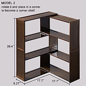 COPREE Multifunctional 4-Layer + 4-Layer Bookshelf Combination,Bamboo 4 Tier Book Shelves, Walnut-Colored Freestanding Book Rack Organizer Shelving Unit Storage for Living Room, Bedroom and Office