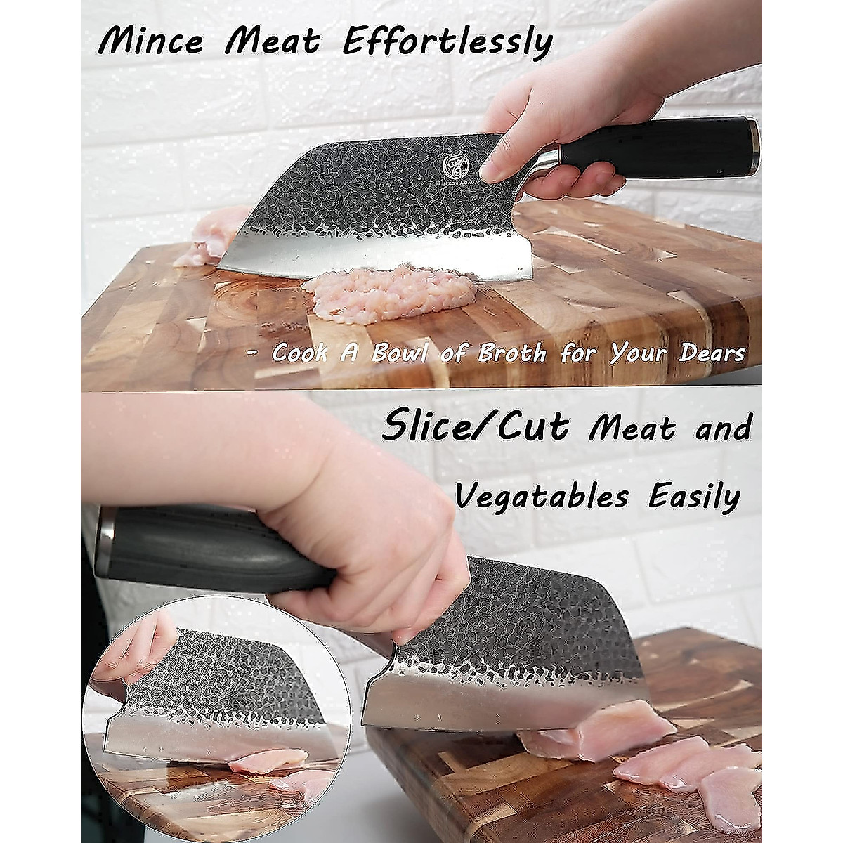 Authentic Serbian Chefs Knife - 7.5'' Full Tang Cleaver Knife - Razor Sharp High Carbon Steel - Rivet Pakka wood Handle for Kitchen fine cut