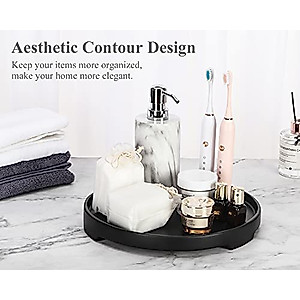 Lewondr Vanity Tray, Marbling Round Tray Resin Decorative Tray Organizer, Display Tray Storage Platter with Handle Table Storage with Elevated Foot for Cosmetic, Jewelry, 27 * 27cm - Matte Black