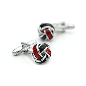 iGame Fashion Knot Cuff Links Classic Red & Black Woven Ball Cufflinks with Gift Box