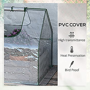 Outsunny Galvanized Raised Garden Bed with Mini Greenhouse Cover, Outdoor Metal Planter Box with 2 Roll-Up Windows for Growing Flowers, Fruits, Vegetables, and Herbs, 73" x 38" x 36", Clear