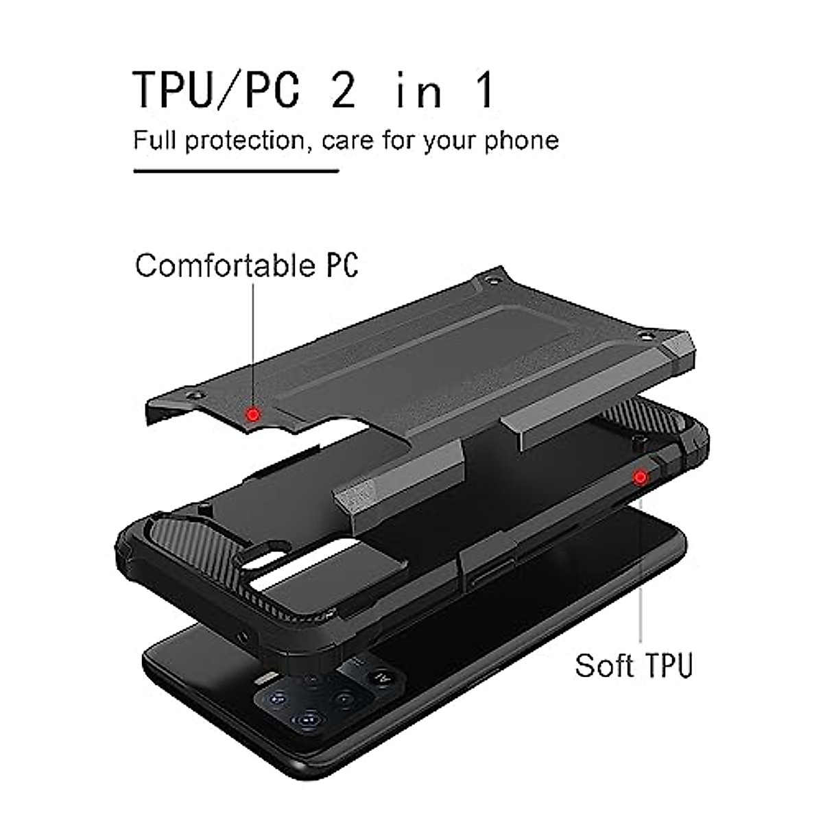 DFTCVBN Case for Oppo A94 4G / Reno 5 Lite / F19 Pro/Reno 5F CPH2203 Case with HD Screen Protector, Dual Layer Protective Slim Hybrid Cell Phone Cover Shockproof Case for Oppo a94 4G Black