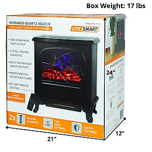 Infrared Electric Fireplace Stove Heater with Remote - L21.26 x W11.15 x H26.77 hes, Black