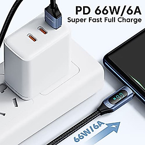 USB C to A Cable Fast Charging Cable, 66W/6A 6.6FT USB C Charging Cable with Led Display, USB Type C Cable Nylon Braided 480Mbps USB C Fast Charging Cable for Samsung Galaxy iPad LG