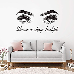 FARAMON Attractive Girl Eye Lashes Vinyl Wall Sticker Mural Make Up Decal Woman Beauty Quote Art Decals Bedroom Decor Eyebrows Room Decoration