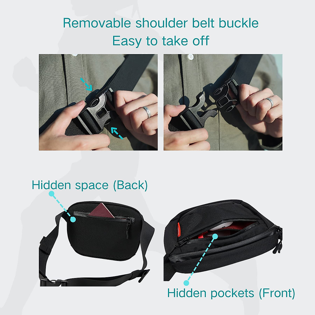 SUMEITO Chest bag Shoulder Bag Man Sling, Walking Biking, Water Resistant & Durability, 3 Ways to Wear, Jet Black,Dark Green,Carmine Red,Dark Multicam,Light Multicam (11 x 8.5 x 2 Inch, Jet Black)